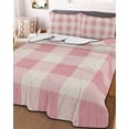 68x98in Quilt Bedding Set, Pastoral Pink Gingham Check Lightweight ...