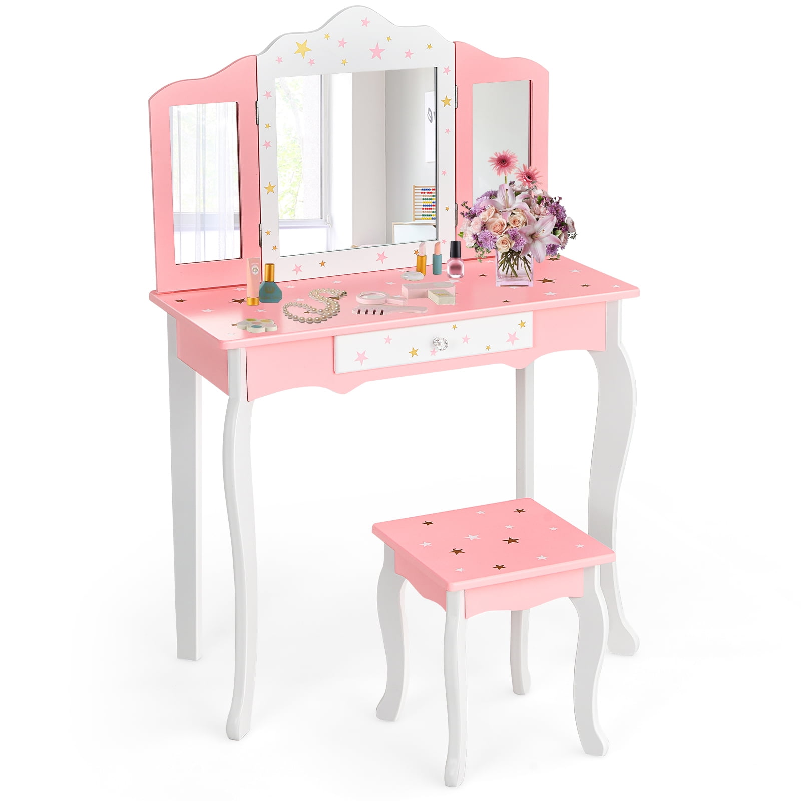 Coelon Kids Vanity Table & Chair Set, Princess Makeup Dressing Table w ...