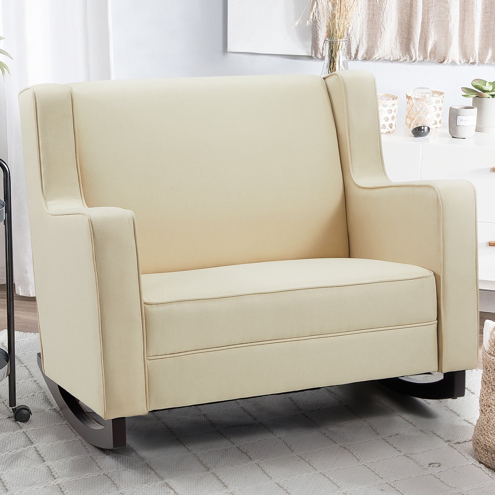 YODOLLA Nursery Rocking Chairs with Spacious Wingback, Double Wide ...