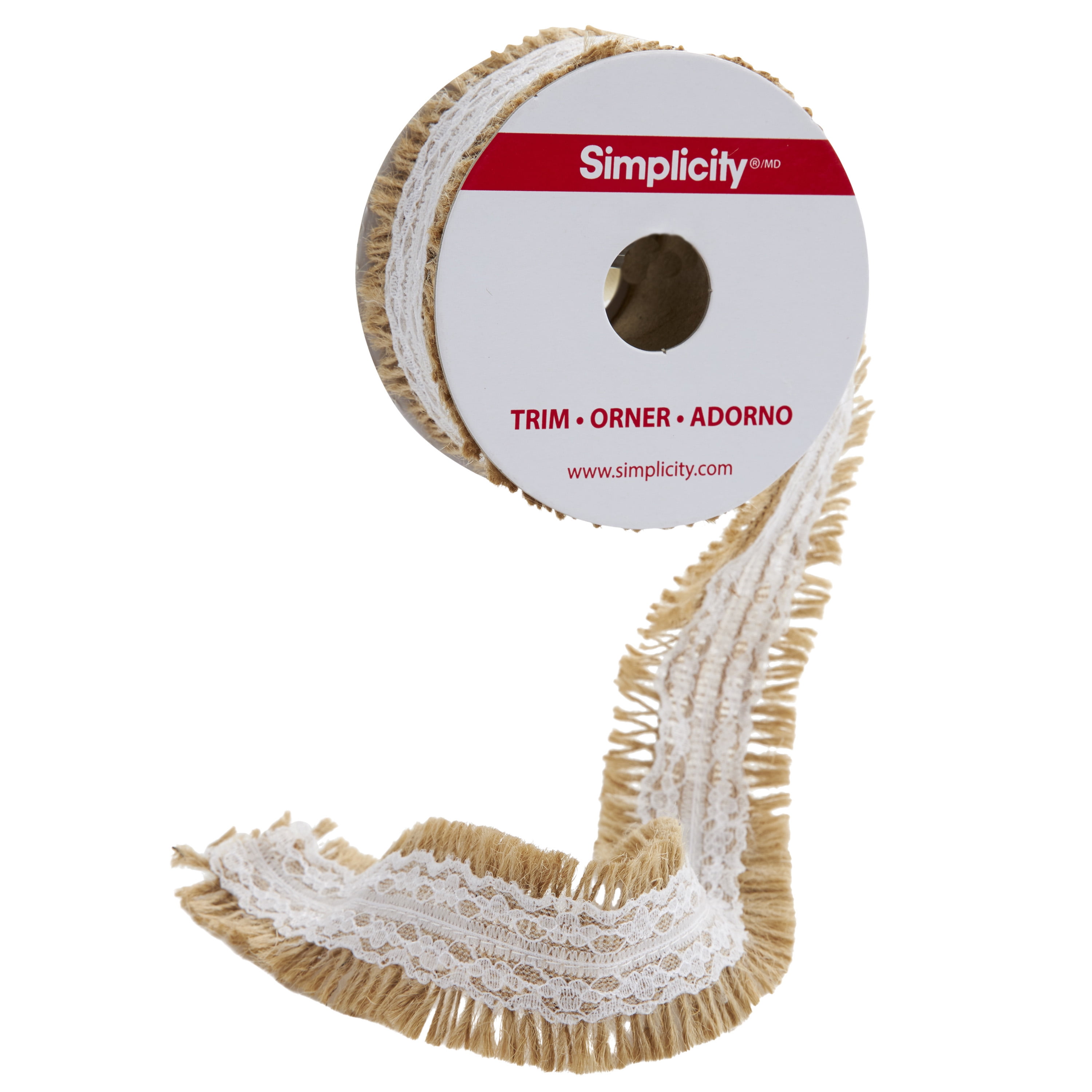 Simplicity Trim, Natural 1 1/2 inch Fray Jute with White Lace Center ...