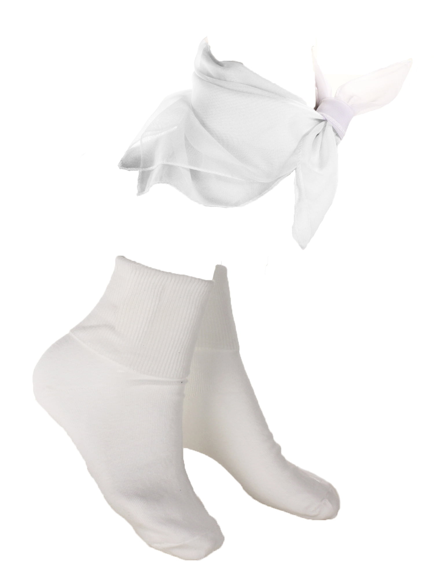 White Bobby Socks & White Sheer Chiffon Scarf - 50s Style Accessories ...