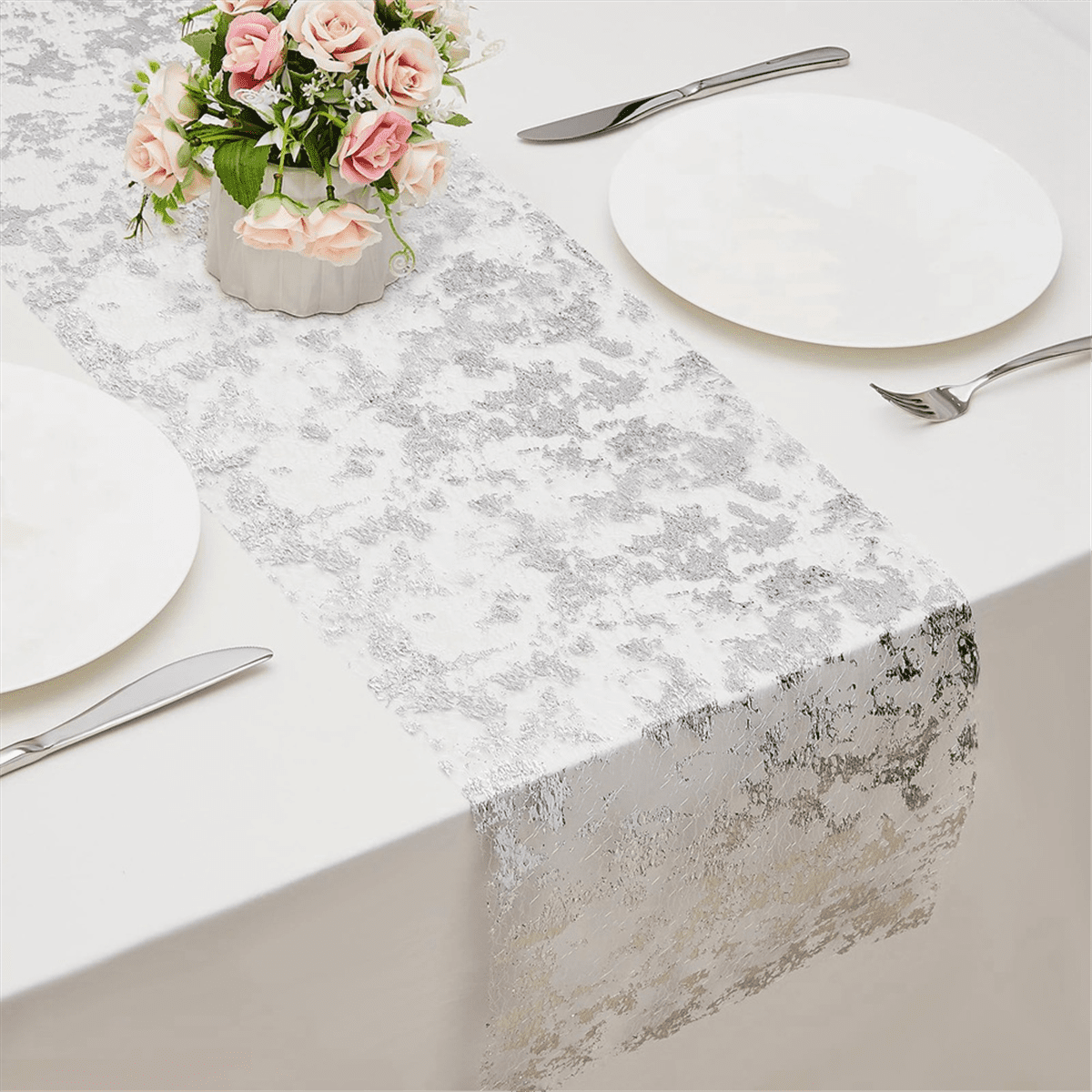 Click here for Unbranded Silver Table Runner Glitter Metallic Thi... prices