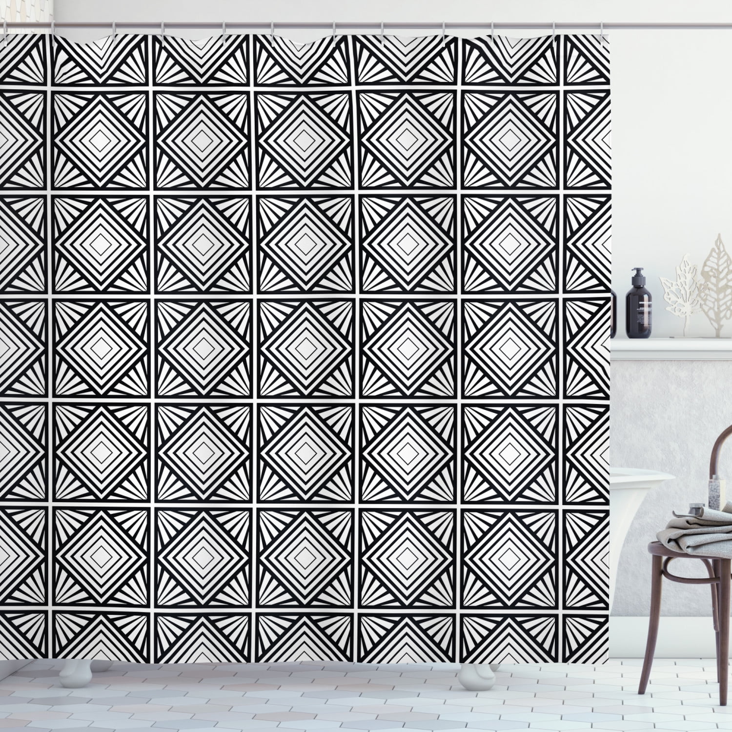 Contemporary Shower Curtain Monochrome And Geometric Mosaic
