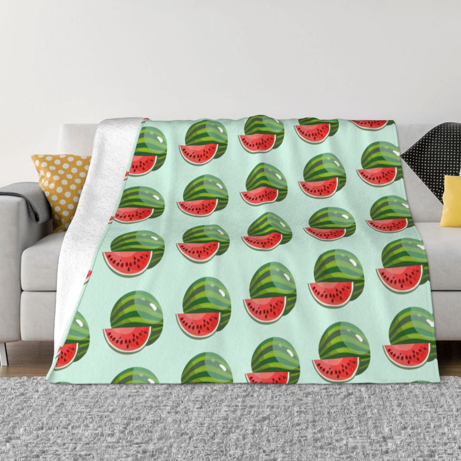 XMXT Throw Blanket, Green Cartoon Watermelon Machine Washable Blankets ...