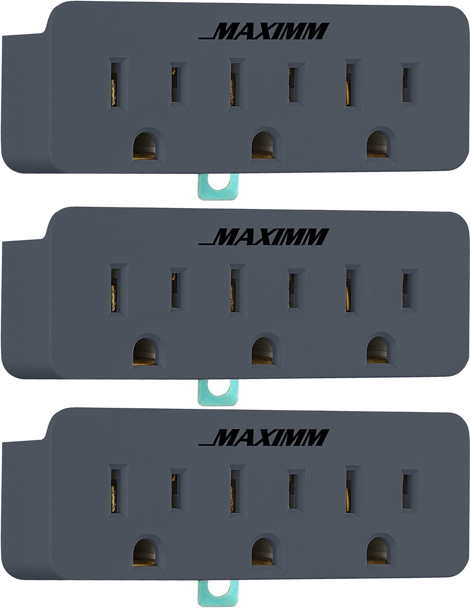 Maximm (3-Pack) 3 Outlet Grounding Adapter with Grounding Plug Grey ...