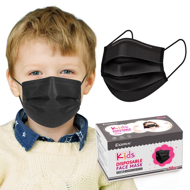 Comix Kids Masks Disposable Masks with 3 layers, Pack of 50, Black ...