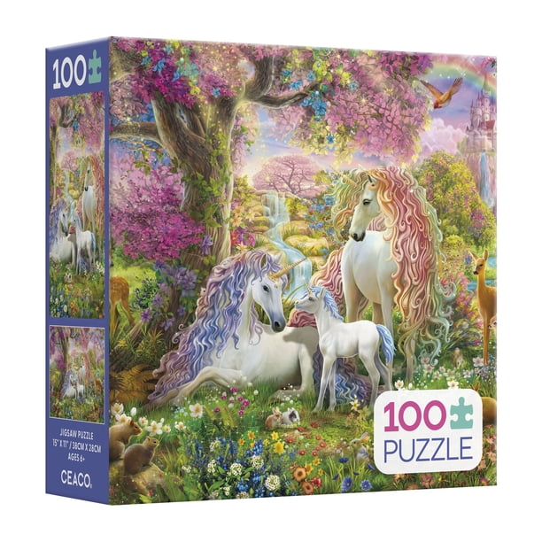 Ceaco - Kids Puzzles - Enchanted Unicorns - 100 Piece Interlocking ...