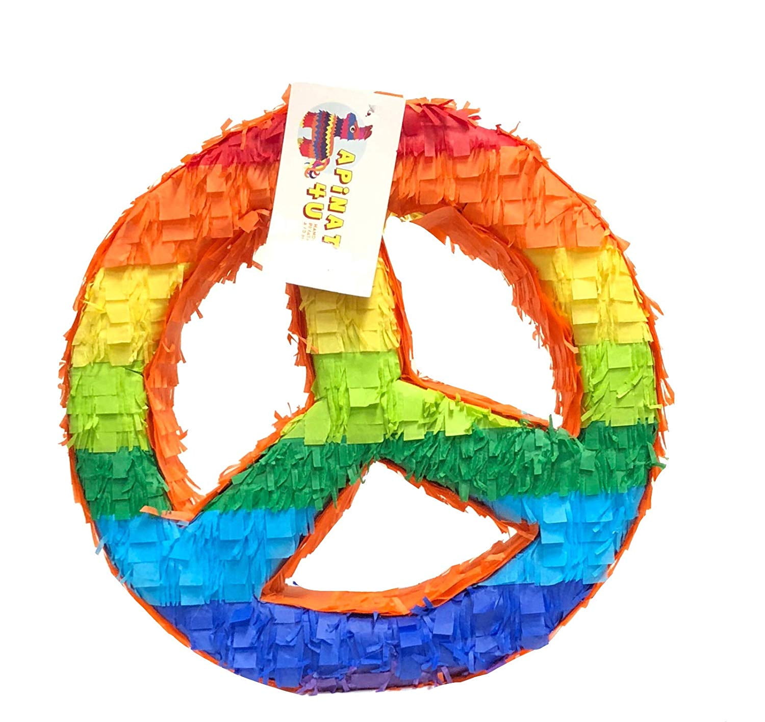 APINATA4U Handcrafted Rainbow Peace Sign Pinata ‚Äì Traditional, 17"x17 ...