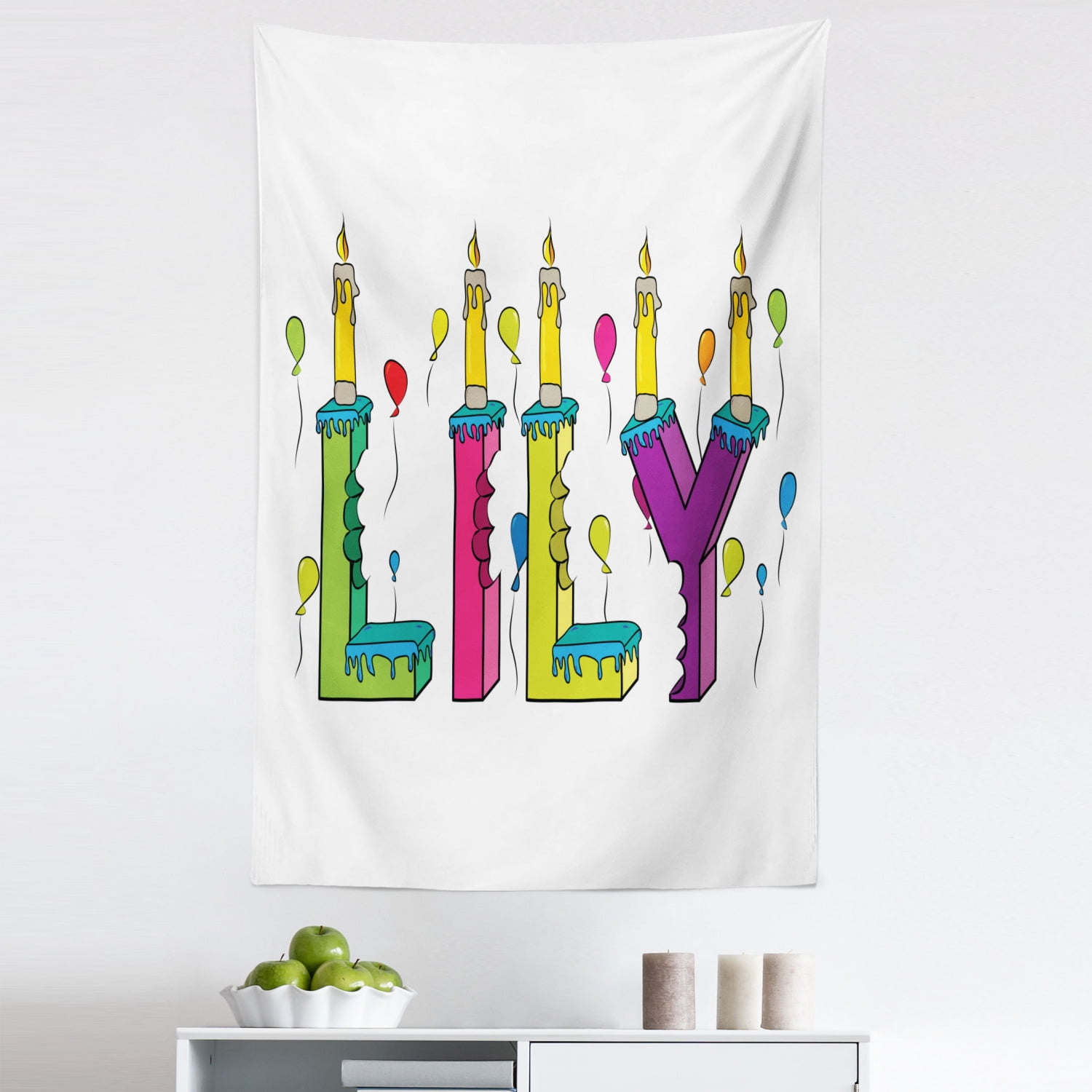 Lily Tapestry, Hand Drawn Merry Arrangement of Letters Birthday Themed ...