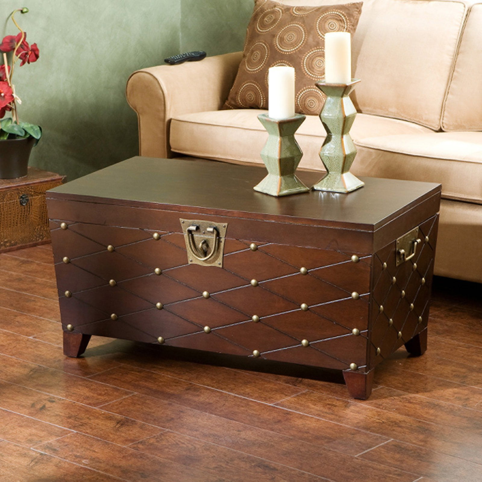 Southern Enterprises Nailhead Coffee Table Trunk - Espresso - Walmart.com