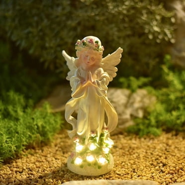 JahyShow Solar Angel Figurine with Color Changing Light - Resin Statue ...