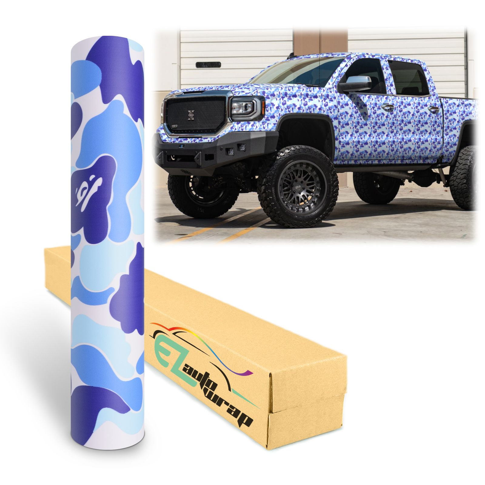 EZAUTOWRAP Camouflage Ape Blue Car Vinyl Wrap Vehicle Sticker Decal ...