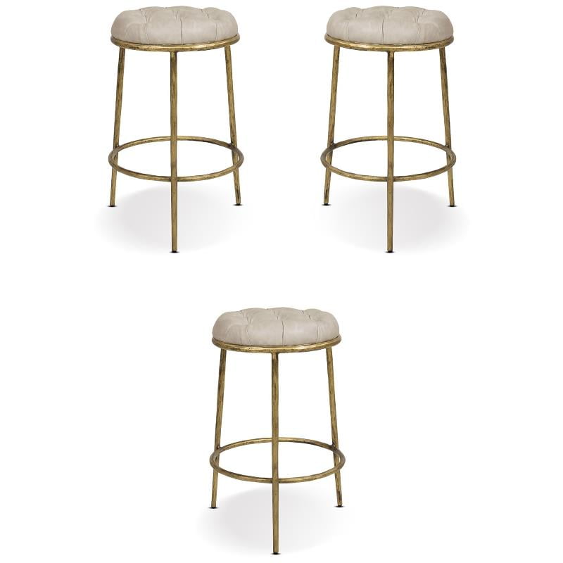 Home Square 26" Hammered Backless Round Bar Stool in Brass - Set of 3 ...