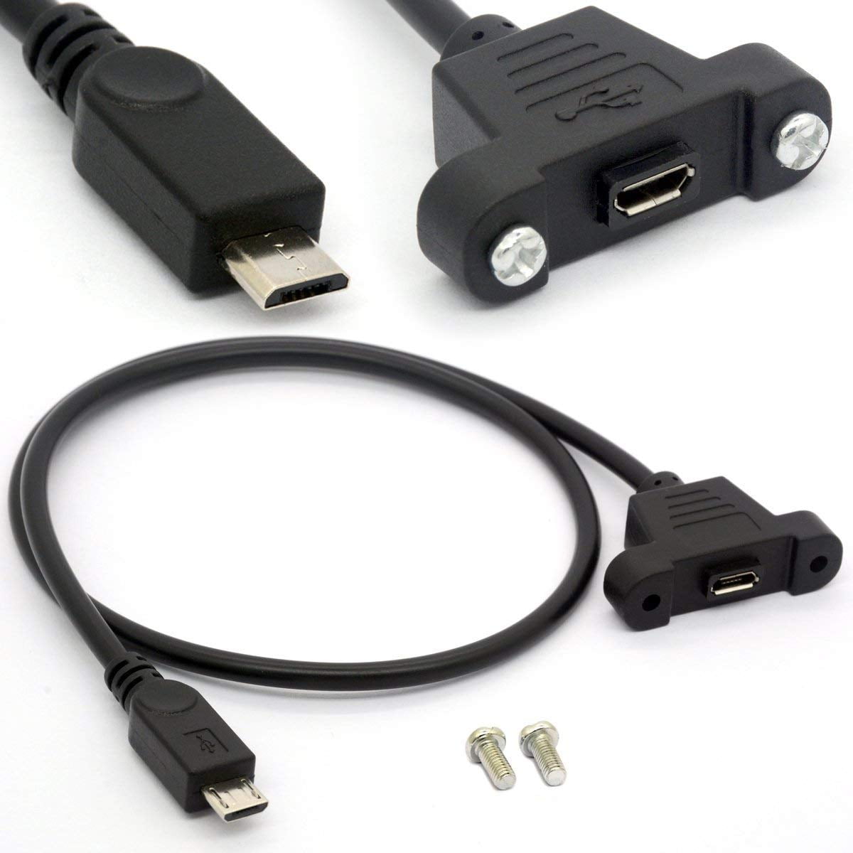 Micro B Male to Female Cable, Screw Panel Mount Micro USB Cable ...