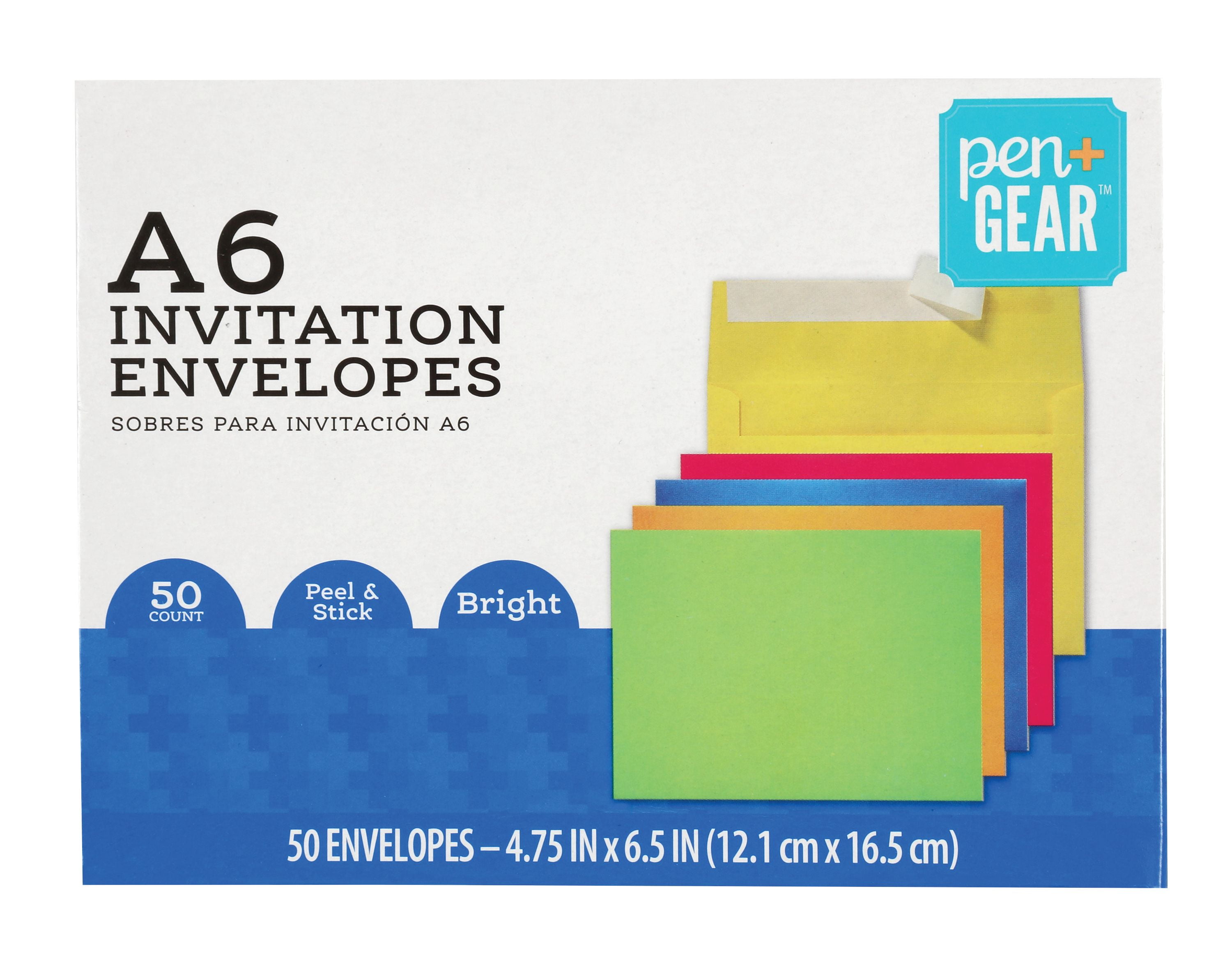 Pen+Gear Invitation Envelopes, Size A6, 24 lbs., Peel and Stick, 50 ...