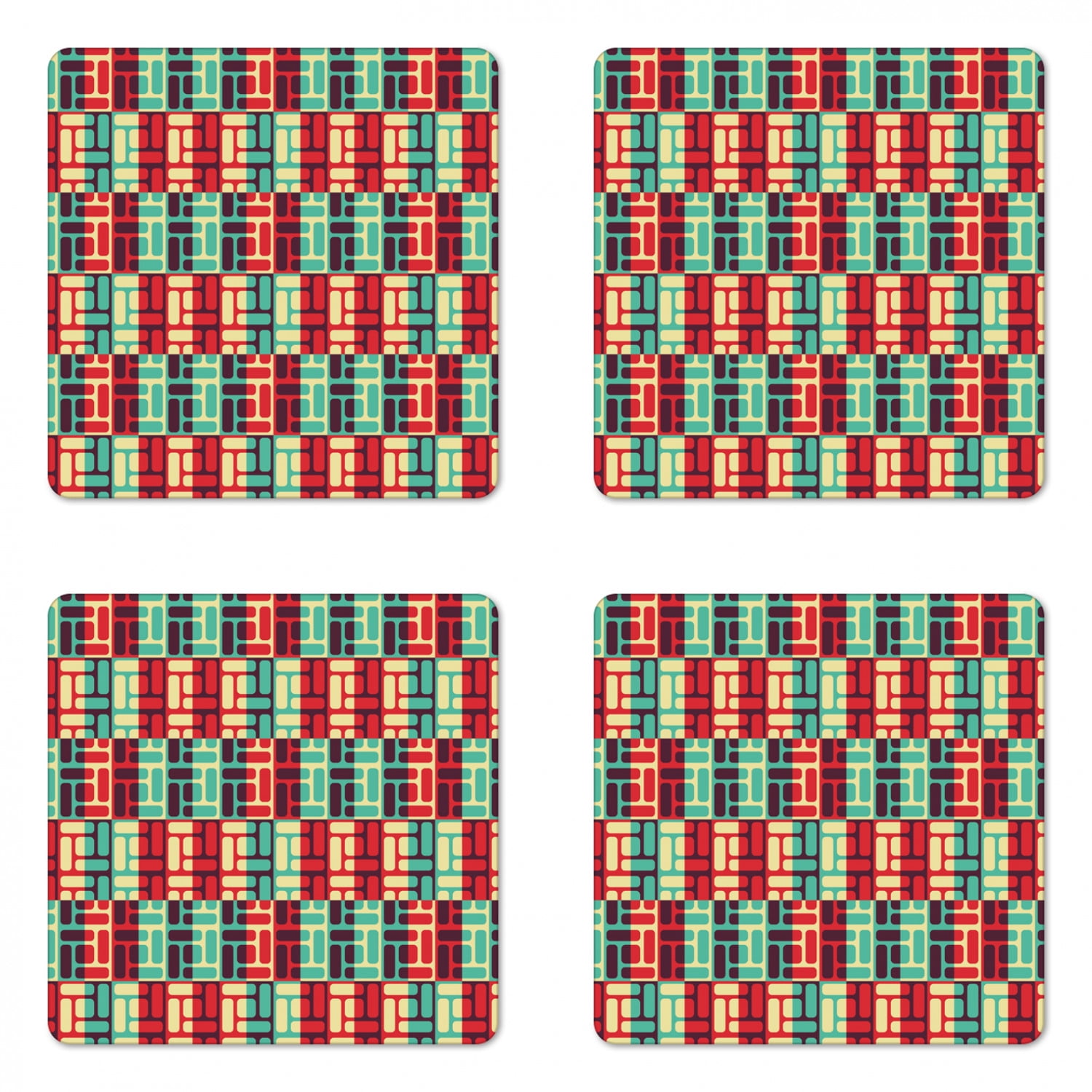Geometric Coaster Set of 4, Colorful Illustration with Stripes and ...