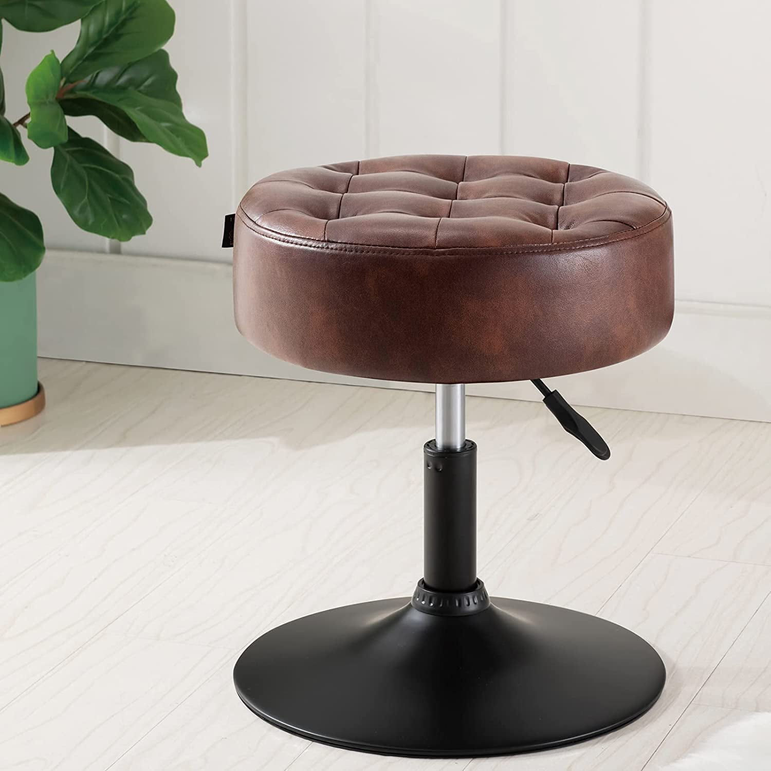 Faux Leather Round Vanity Chair Adjustable Swivel Makeup Ottoman Stool ...