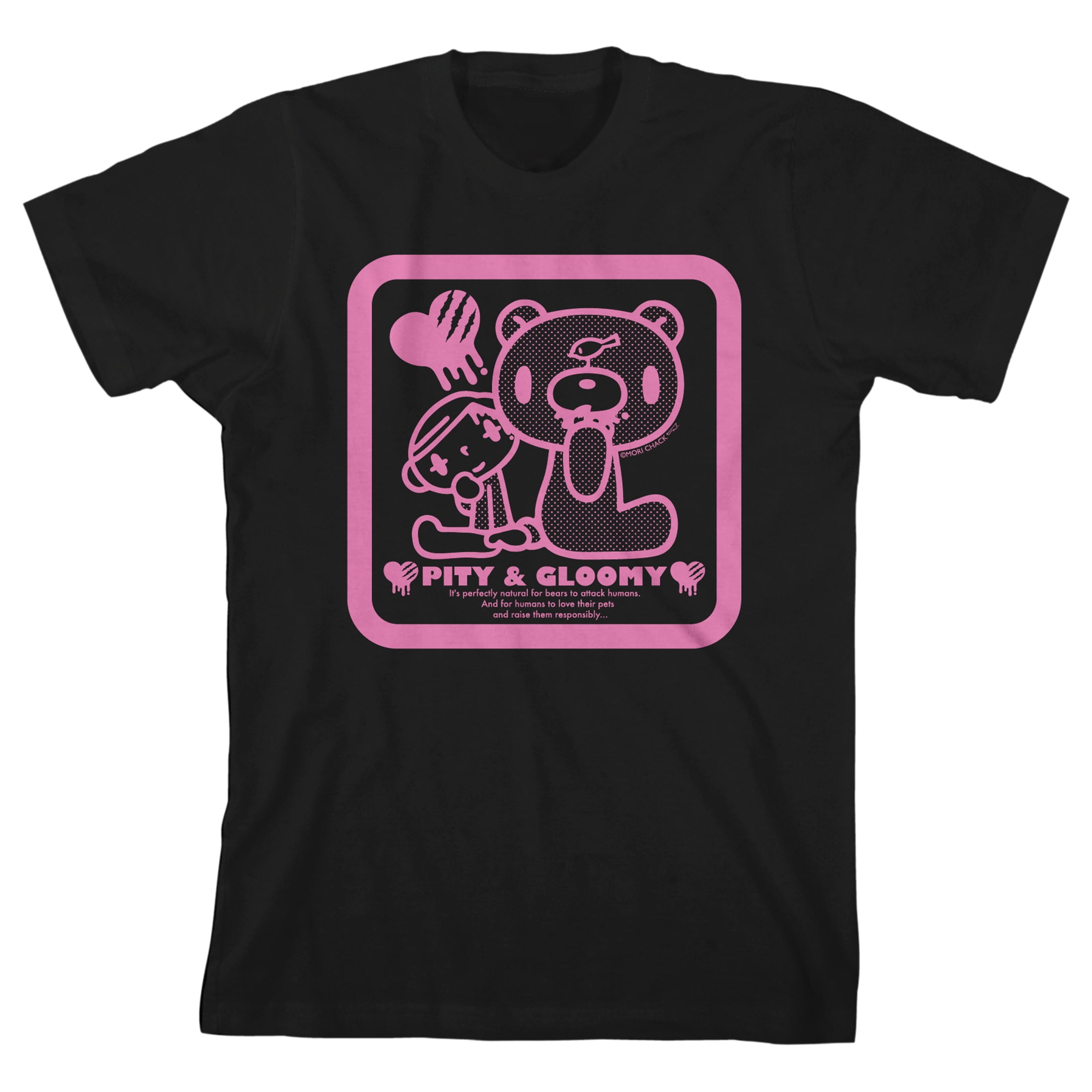 Bioworld Gloomy Bear Pink Character and Name Graphic Youth Black Short ...