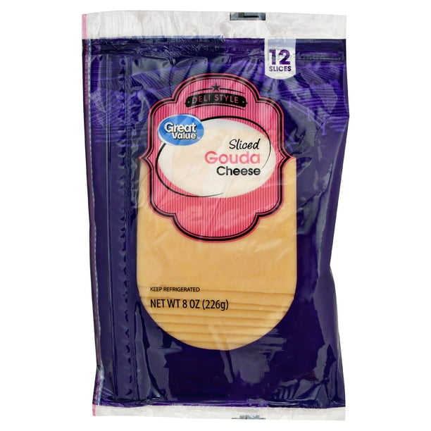 Great Value Deli Style Sliced Gouda Cheese, 12 count, 8 oz - Walmart ...
