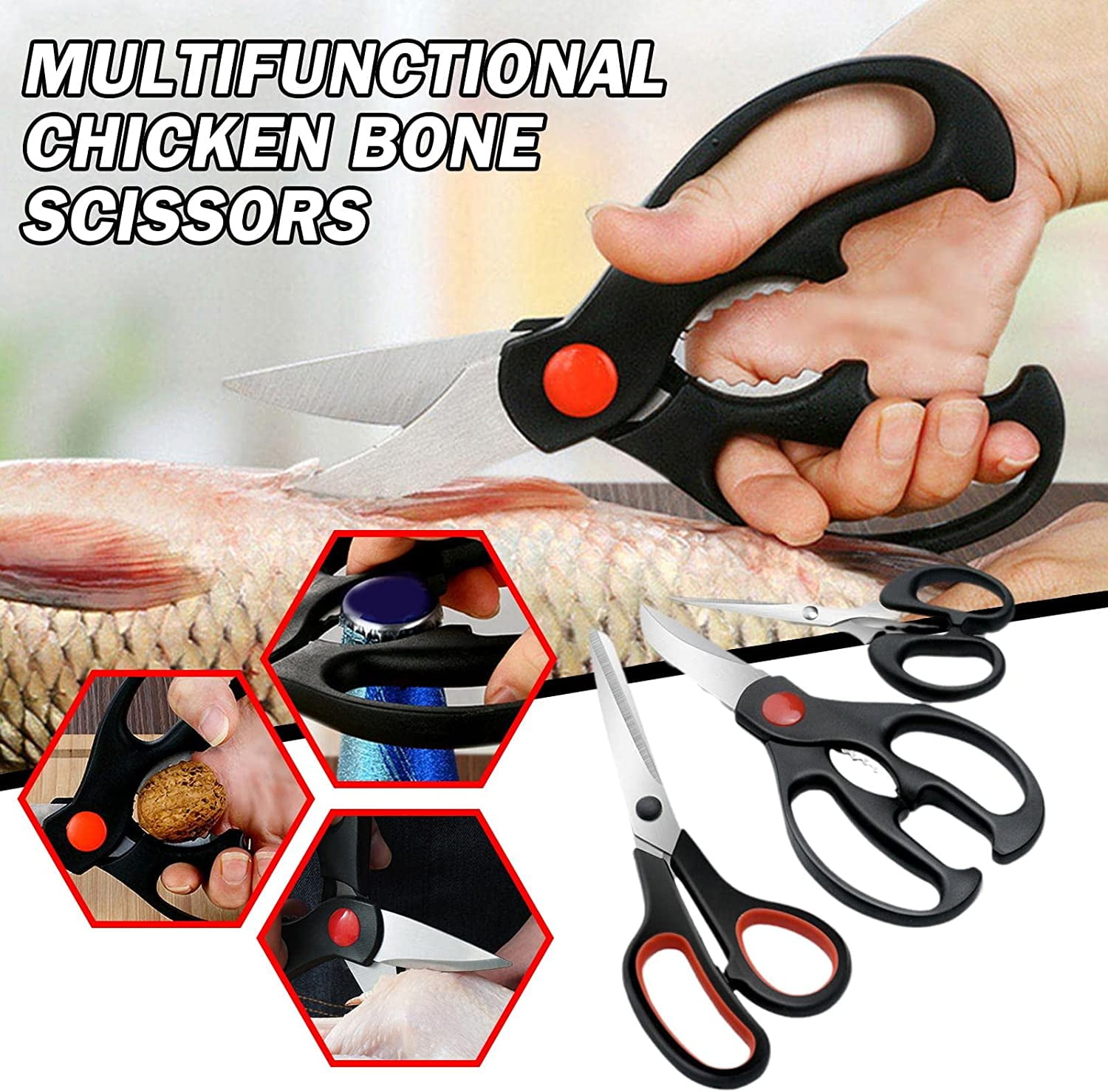 Haomacro Kitchen Scissors, Heavy Duty Meat Scissors Poultry Shears ...