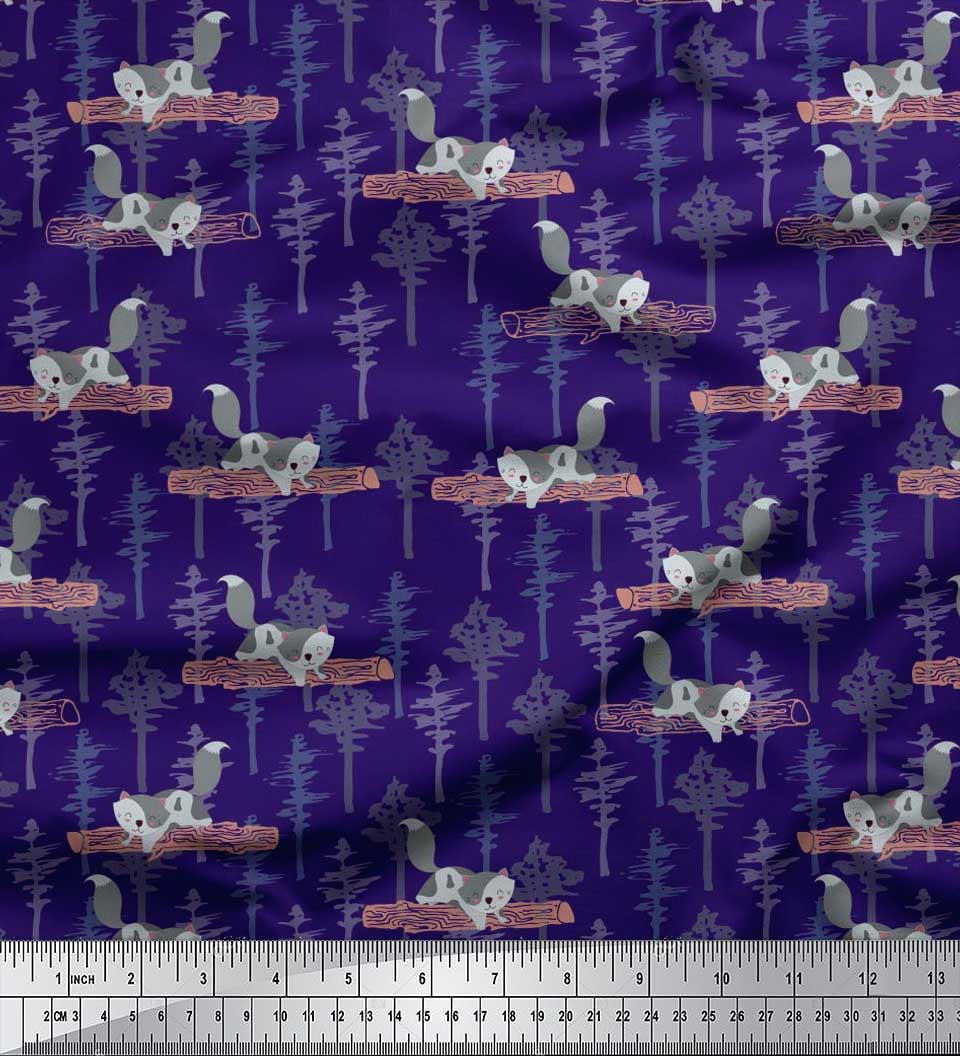 Soimoi Satin Silk Fabric Tree & Sloth Cartoon Print Fabric by The Yard ...