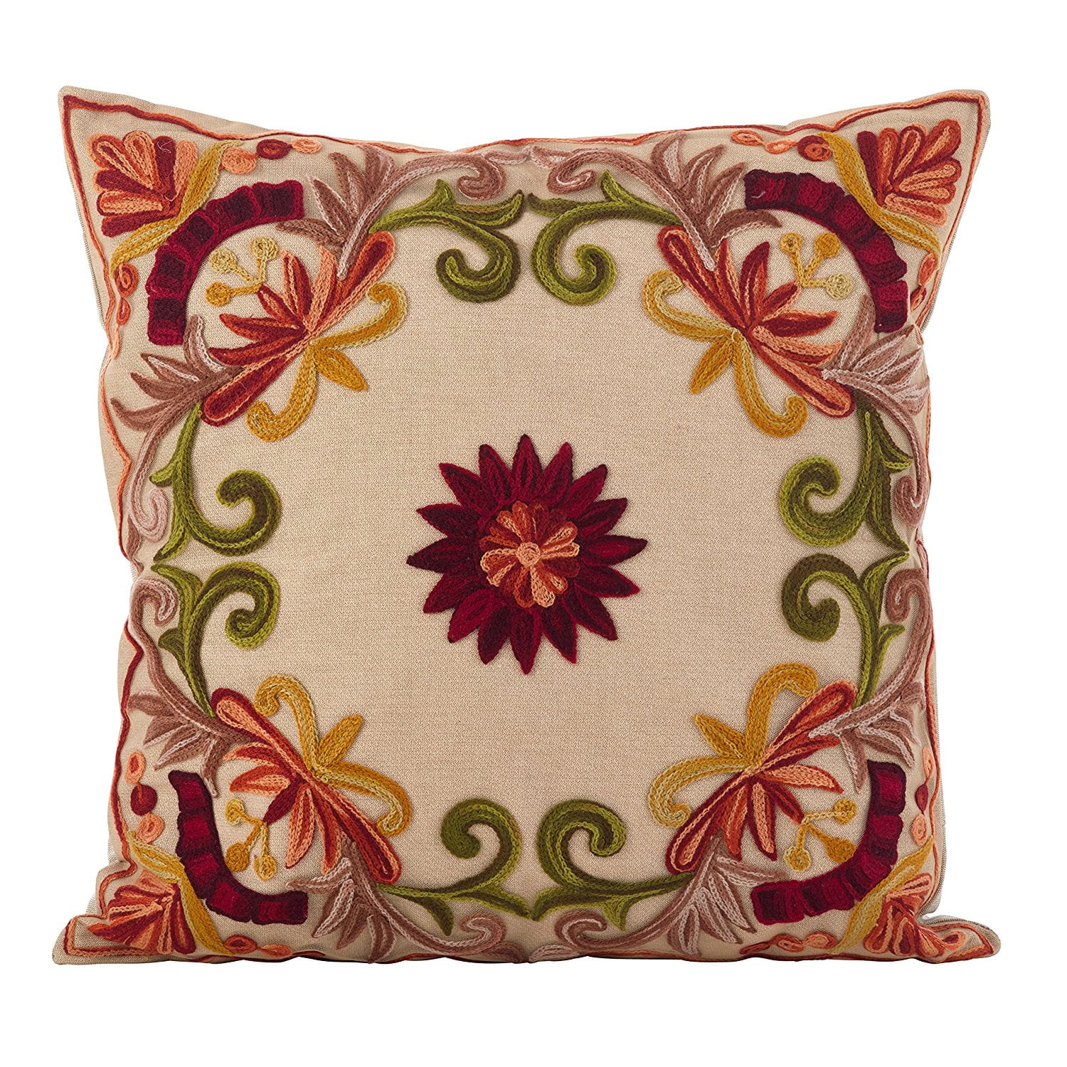 Fennco Styles Embroidered Floral Cotton Filled Decorative Throw Pillow 18wx18l Multi