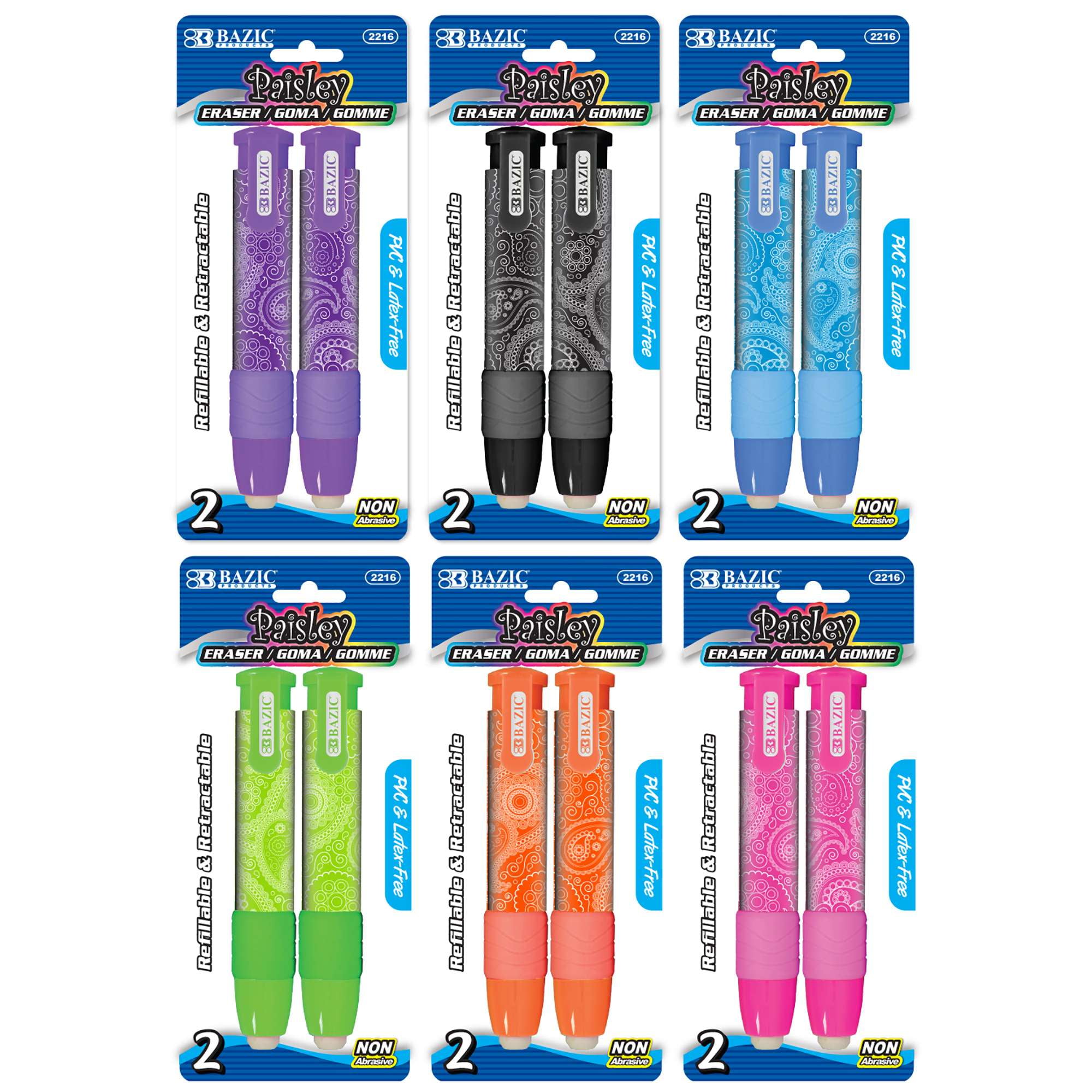 BAZIC Retractable Stick Erasers, Mechanical Pencil Eraser (2/Pack), 6 ...