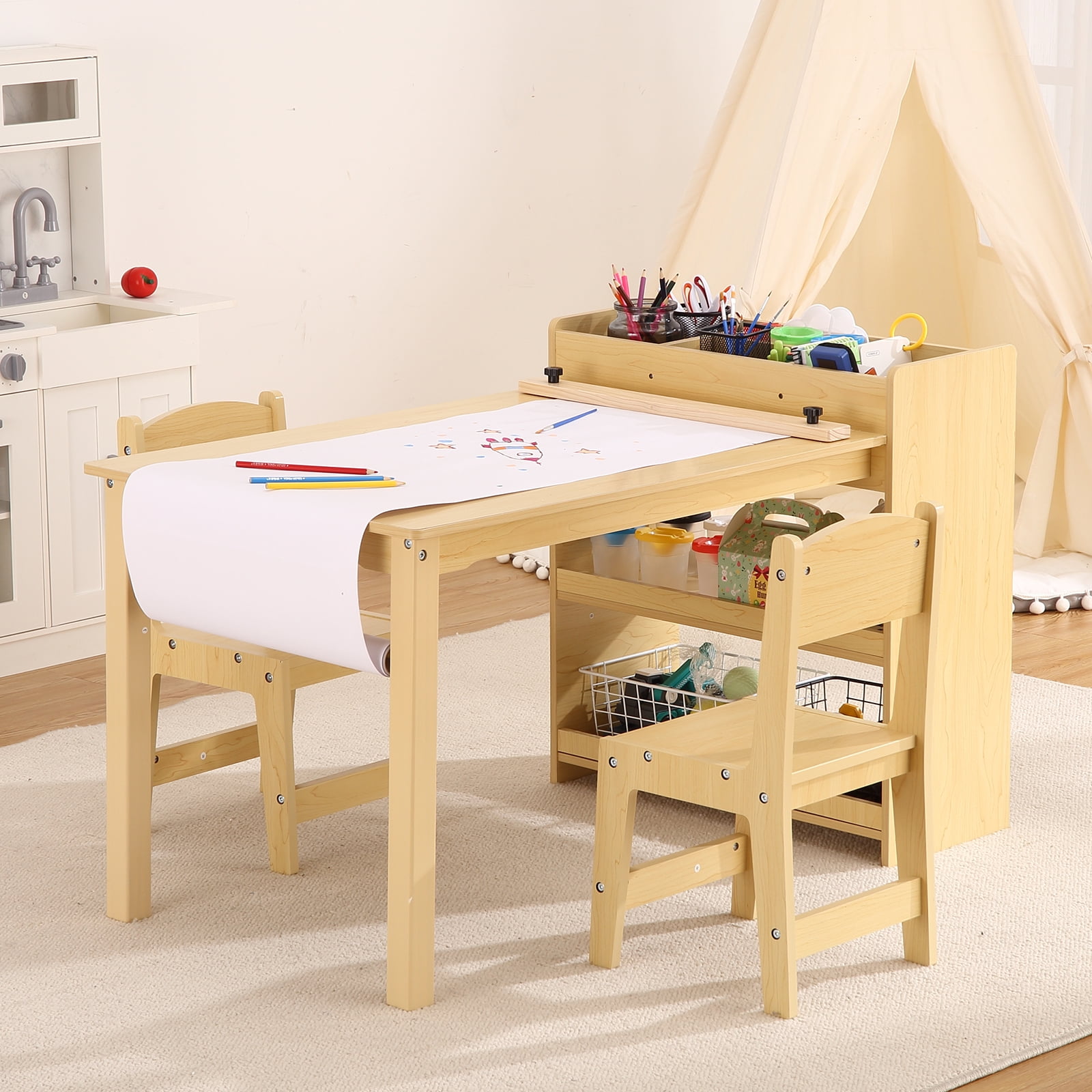 Click here for Caztoi Kids Wooden Table & 2 Chairs Set Art Craft... prices