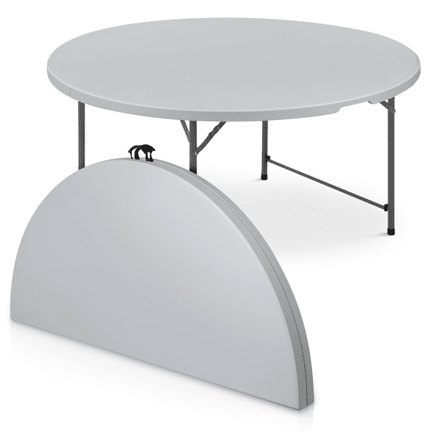 Magshion 5Ft Round Bi-Fold Plastic Table, Metal Frame Indoor Outdoor 60 ...