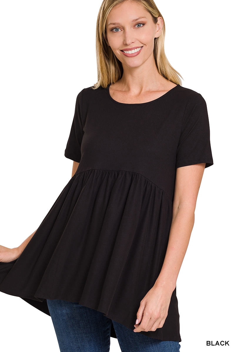 Zenana Women & Plus Round Neck Brushed DTY Short Sleeve Ruched Tunic ...