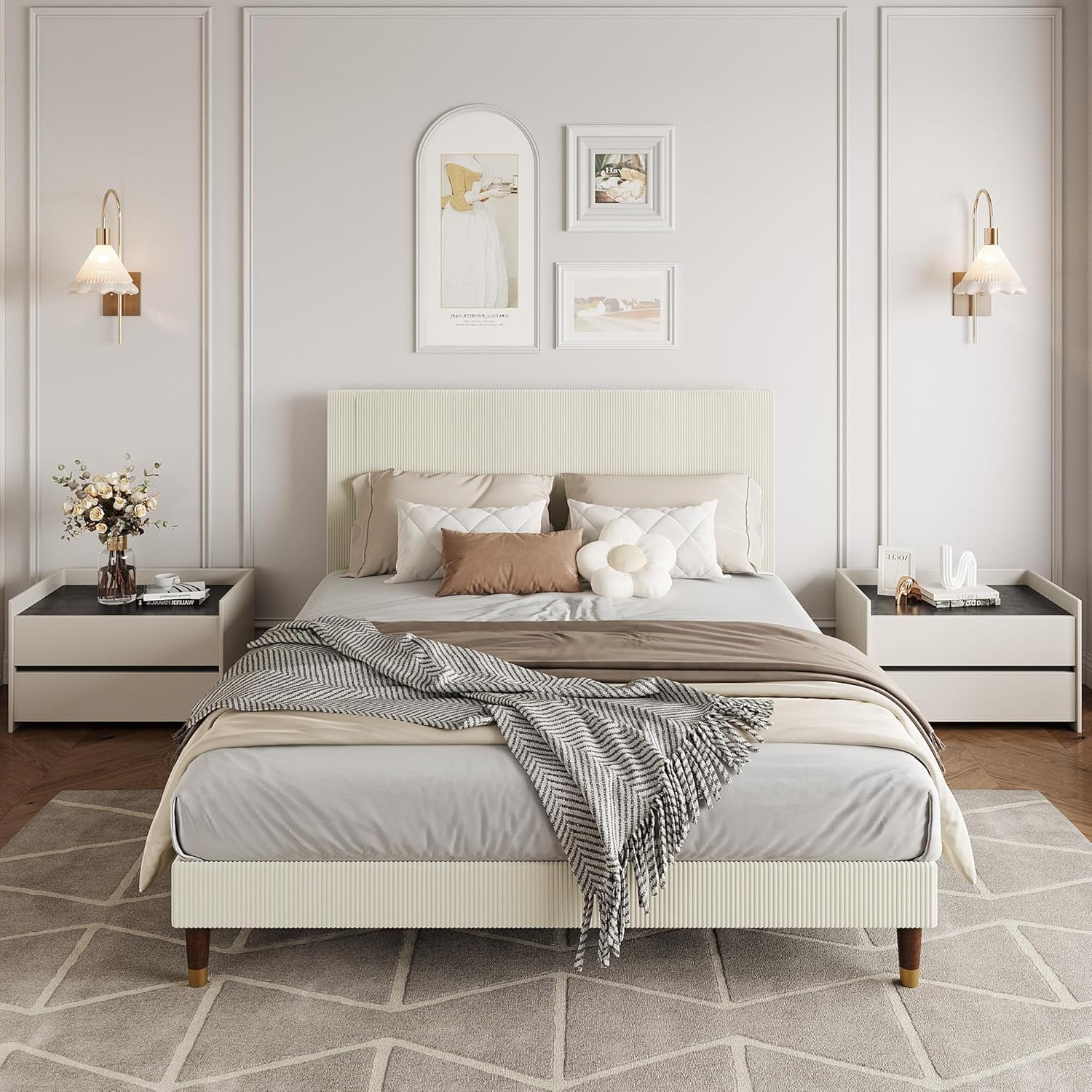 Click here for Yusazens Queen Bed Frame Upholstered Platform Bed... prices