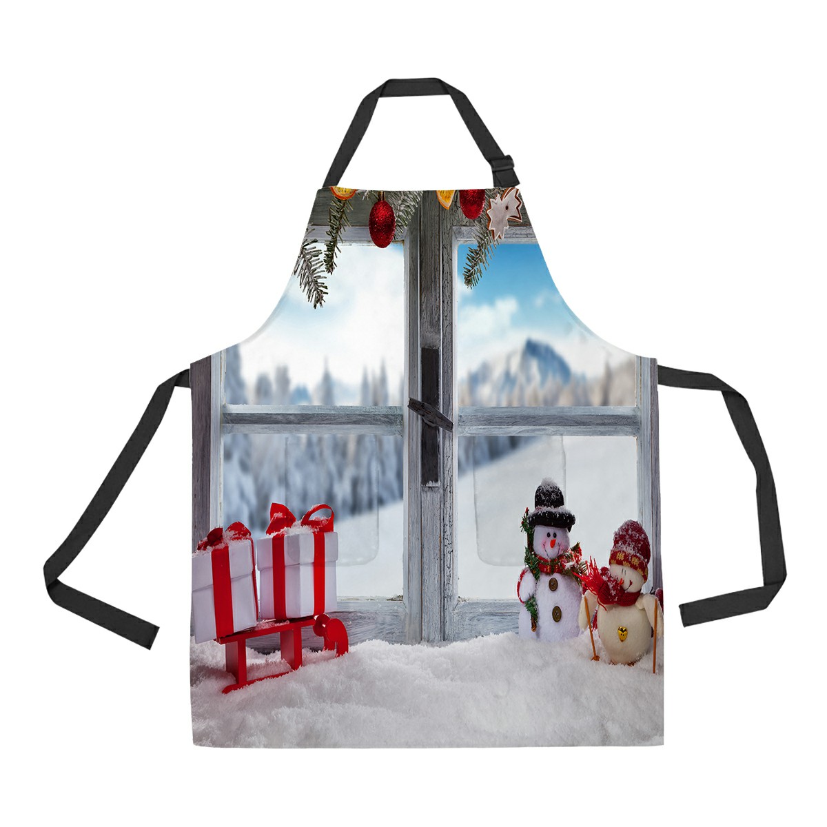 ABPHQTO Christmas Window Sill Snowy Apron Home Kitchen Apron with ...