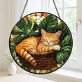 Cat and Monstera Leaf Window Suncatcher Decor, Artistic Stained Glass ...