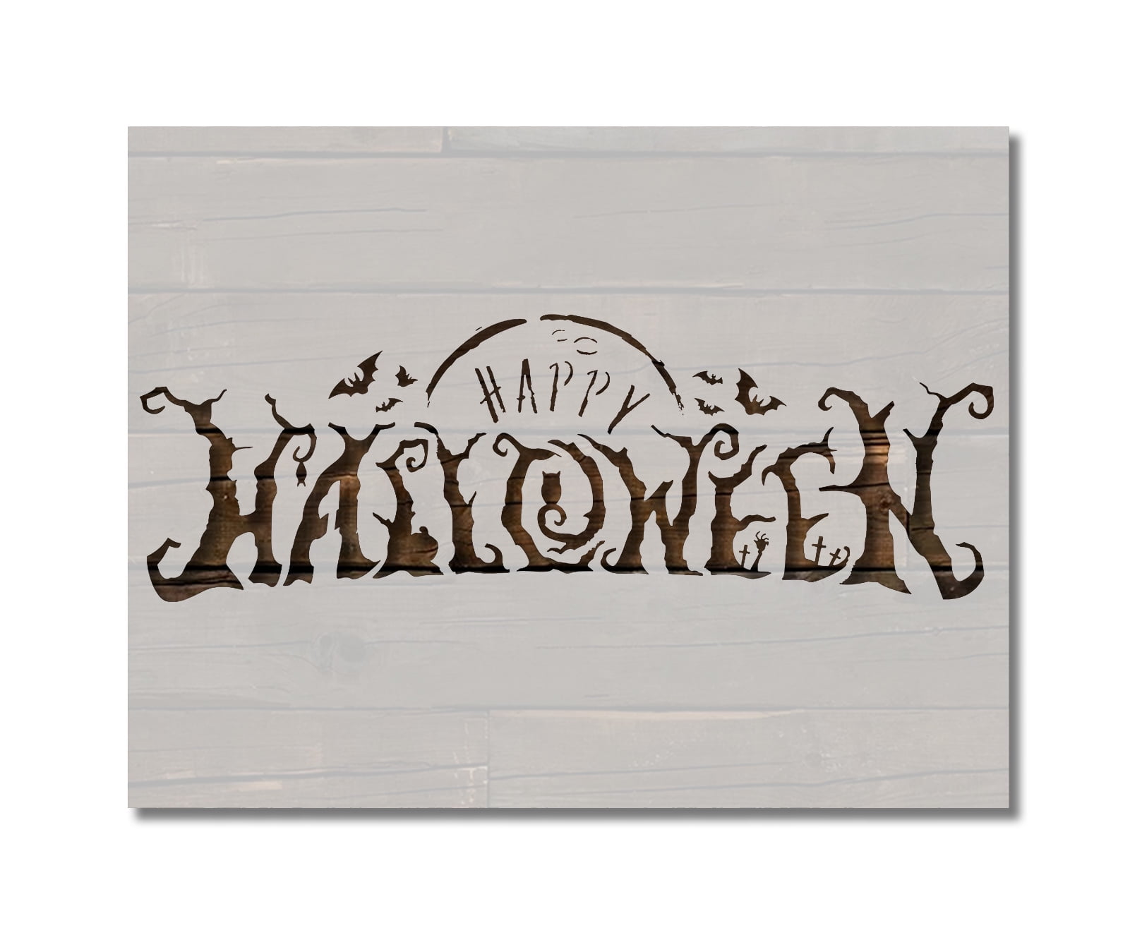 Happy Halloween Trees and Bats Stencil Template Reusable 8.5 x 11 ...