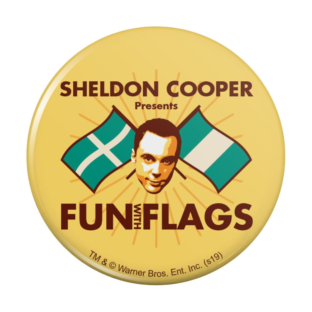 Big Bang Theory Sheldon Cooper Fun with Flags Pinback Button Pin ...