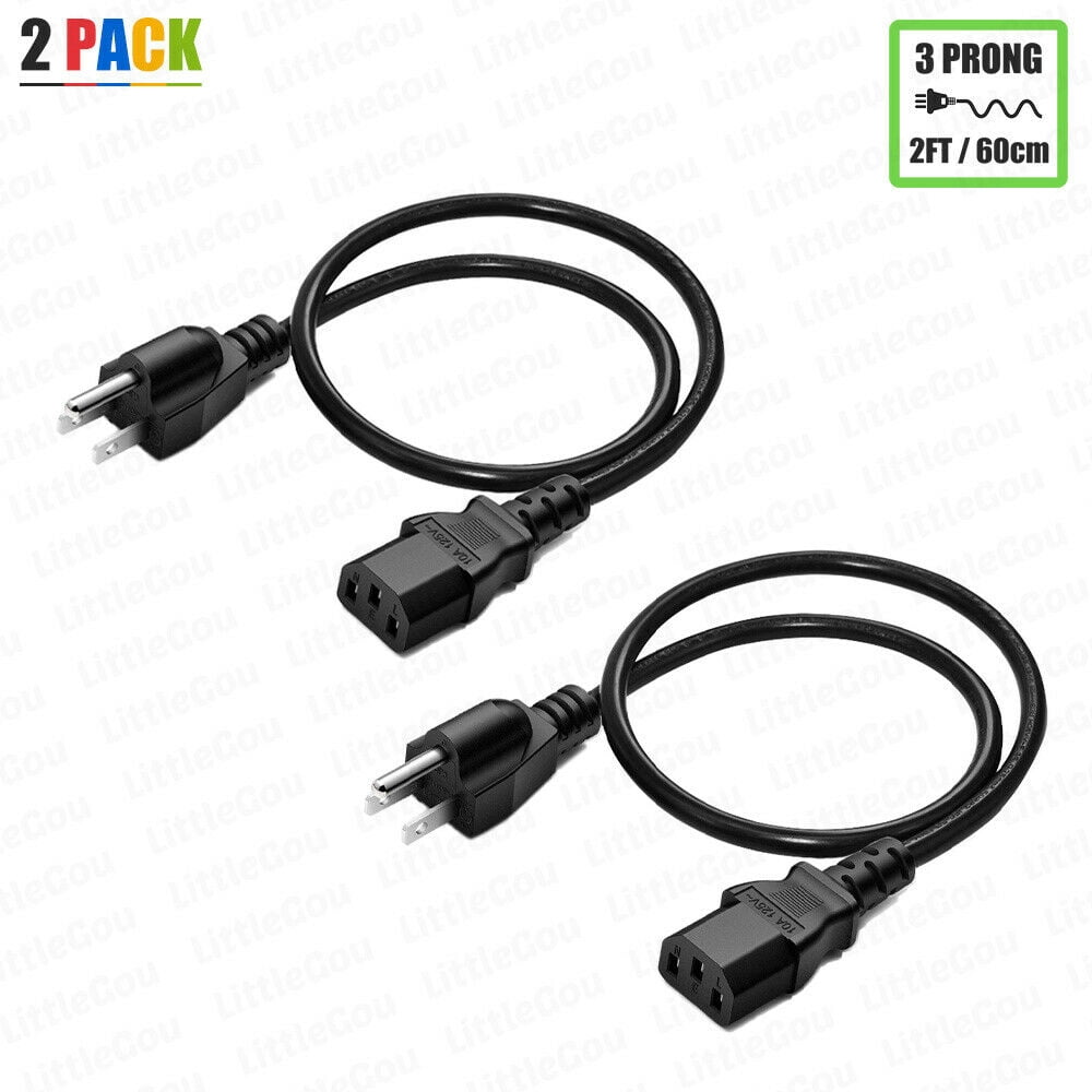 2FT Universal 3 Prong AC Power Cord Cable 18AWG Computer Printer ...