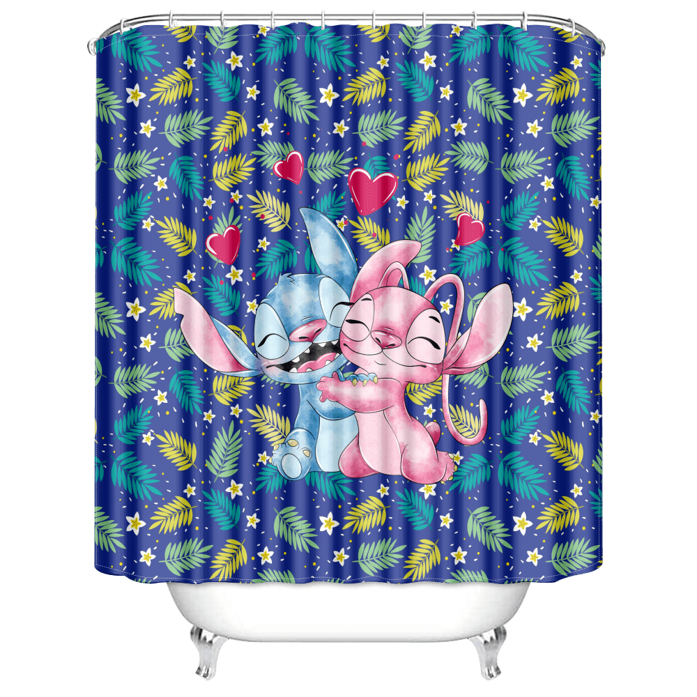 Lilo And Stitch Waterproof Fabric Unique Cute Anime Design Shower Curtain
