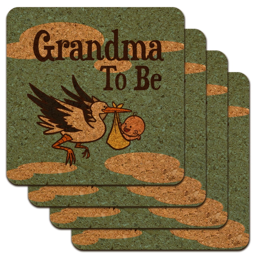 Grandma To Be Stork Baby Grandmother Low Profile Novelty Cork Coaster ...