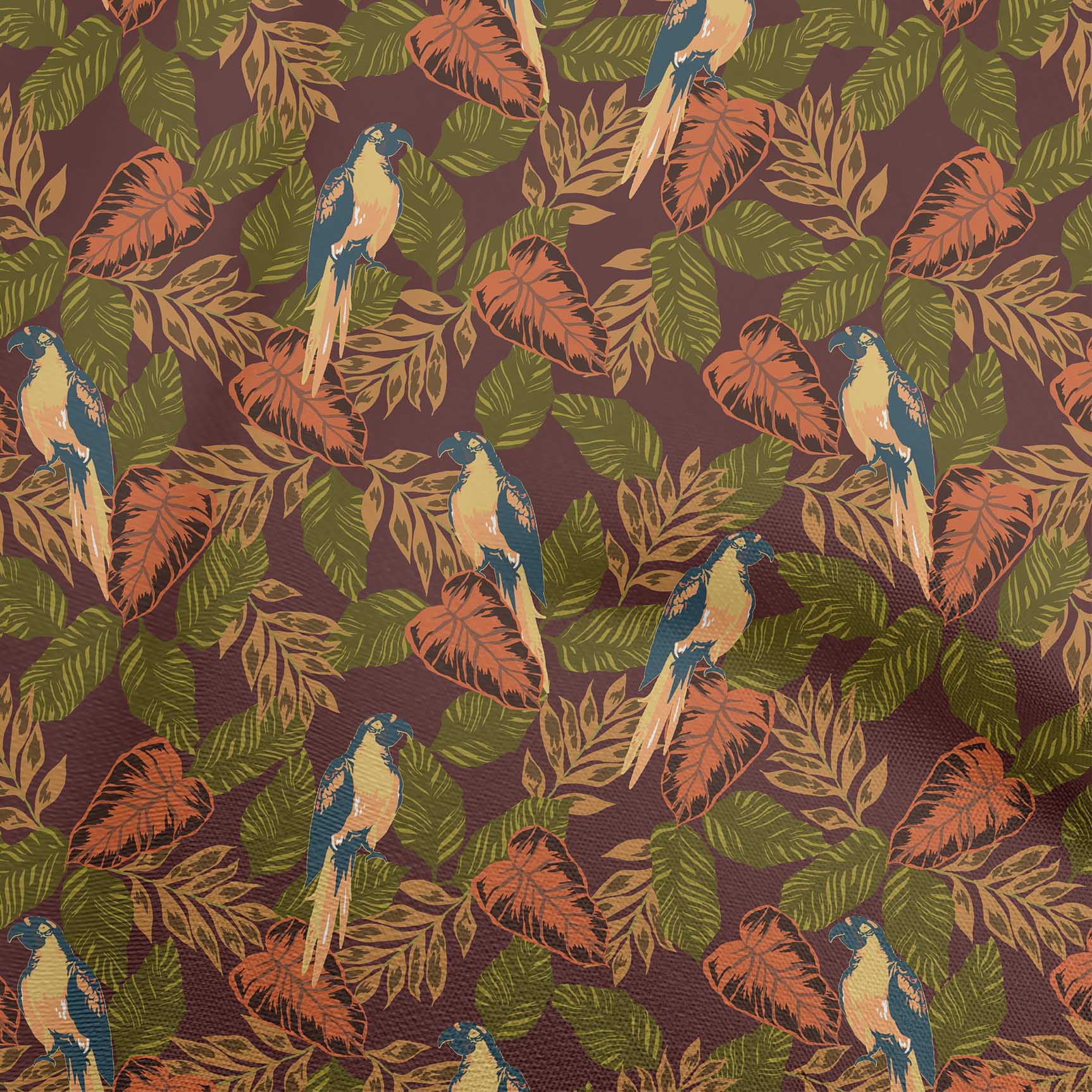 oneOone Velvet Carmine Red Fabric Tropical & Bird Sewing Material Print ...