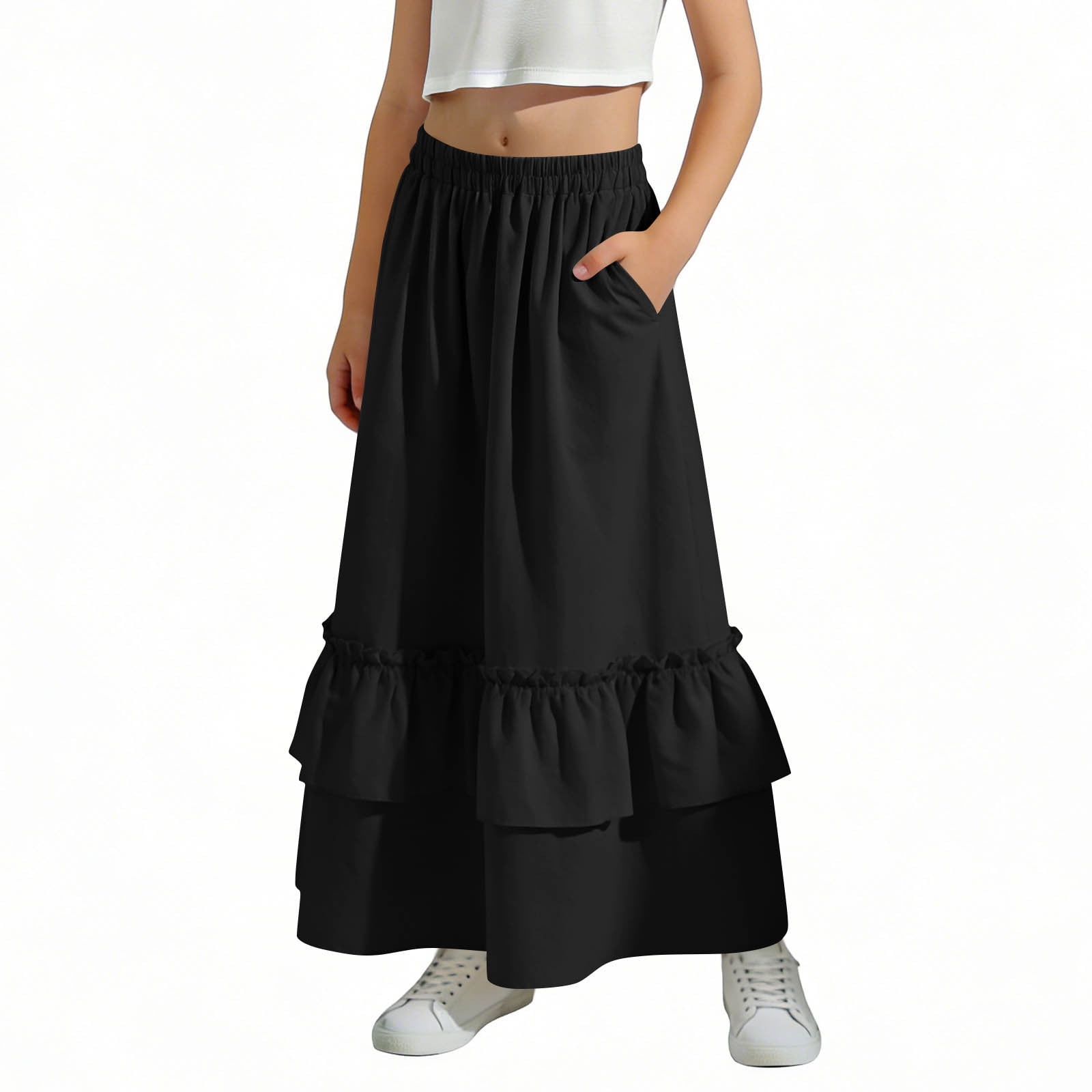 Click here for Egnmcr Skirt Girls Flowy Ruffle Maxi Skirt With Po... prices