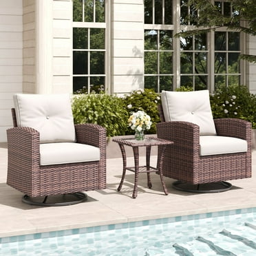 Layinsun 3 Pieces Patio Furniture Set with Swivel Chairs, Rattan Wicker ...