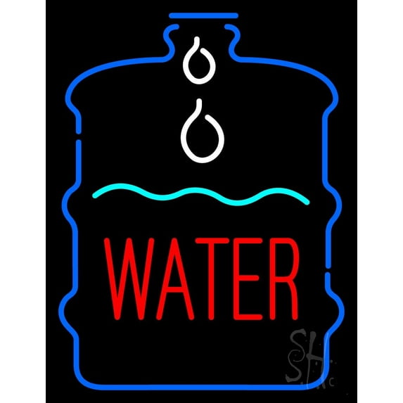 Red Water In Bottle LED Neon Sign 24 x 31 - inches, Black Square Cut ...
