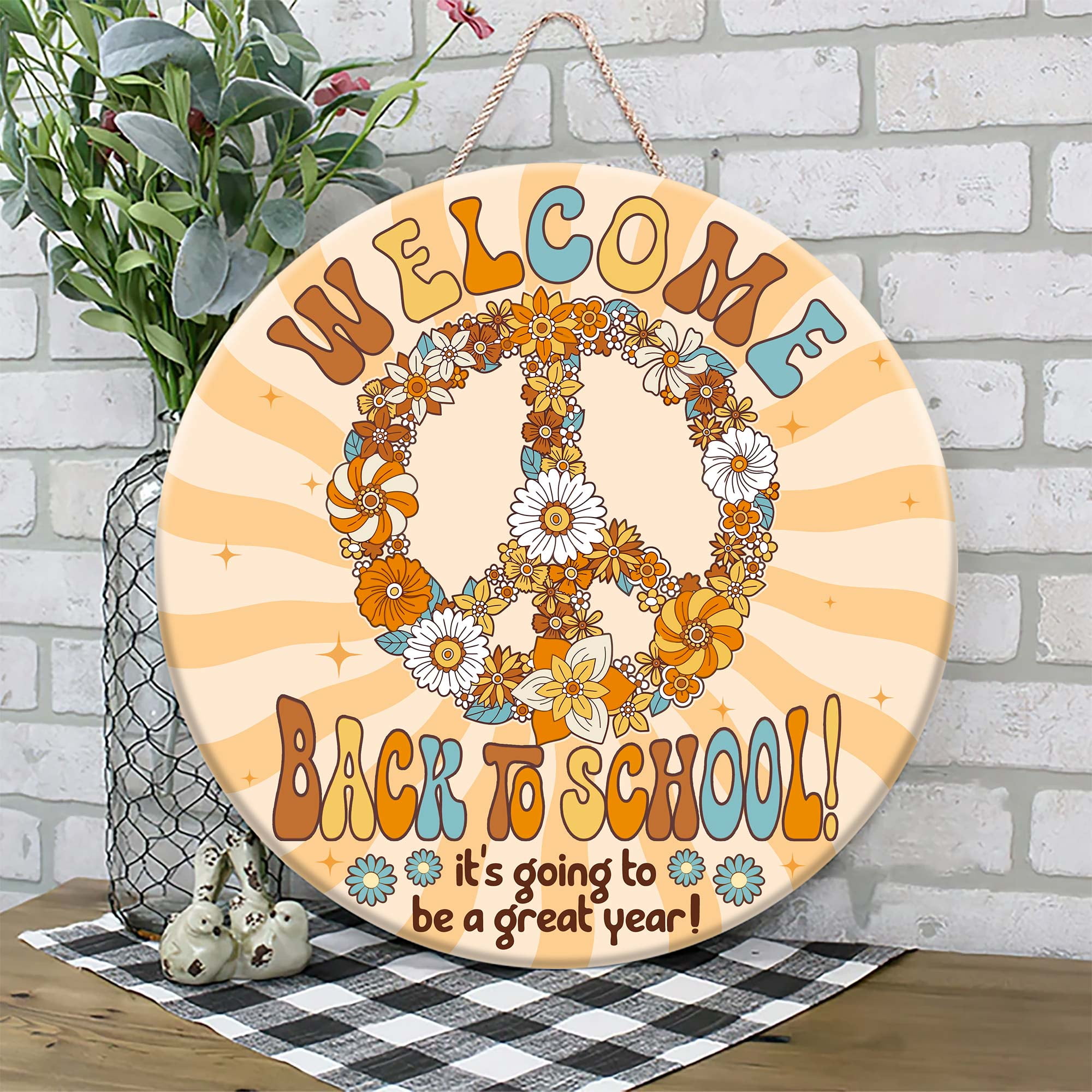 Flagwix Back To School Sign, Round Wooden Teacher Sign, Classroom Decor ...