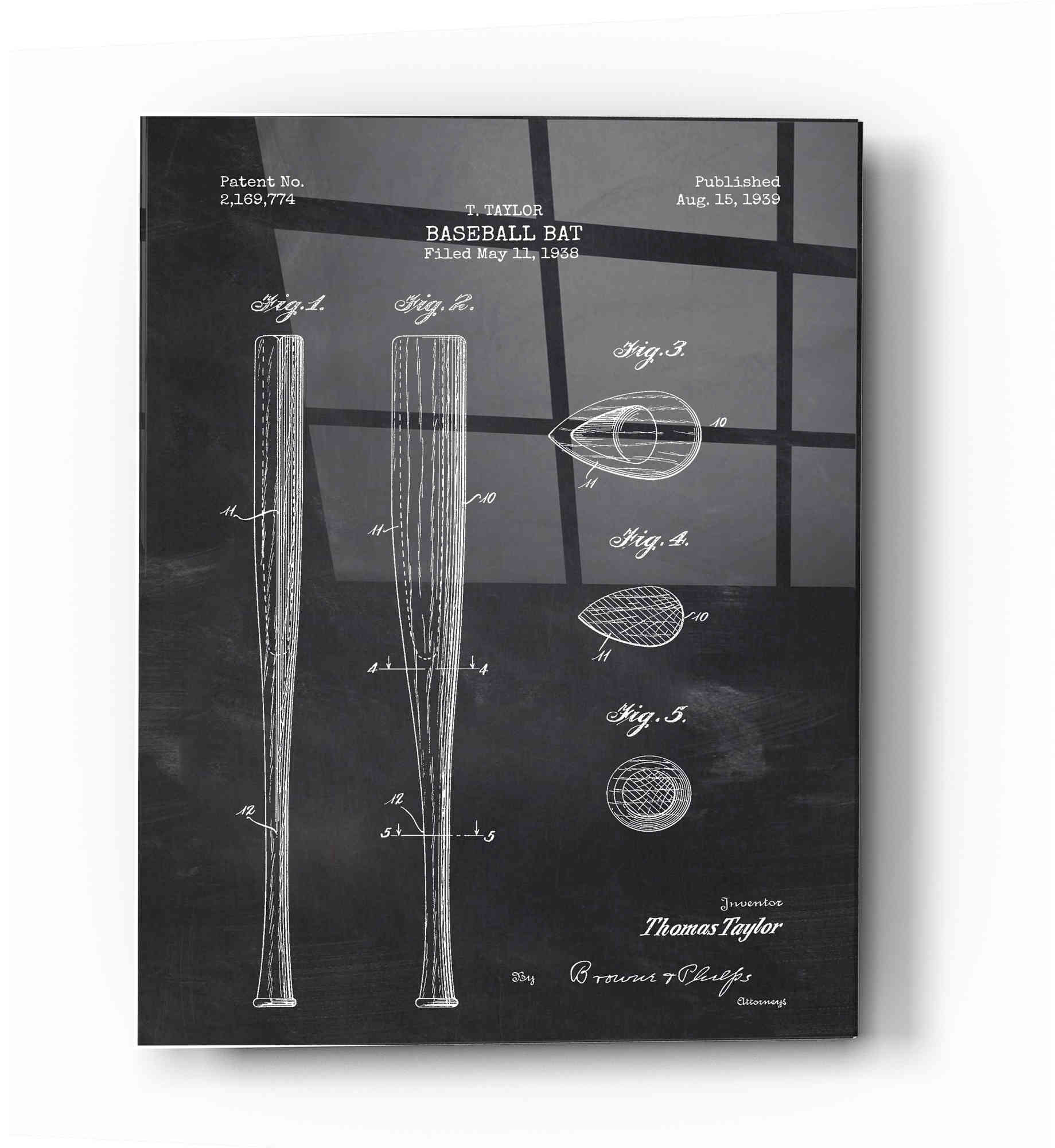 Epic Art 'Baseball Bat Blueprint Patent Chalkboard' Acrylic Glass Wall ...