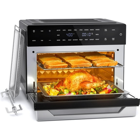 3-in-1 Breakfast Station - Multi-Functional Portable Toaster Oven with Non-Stick Grill/Griddle ...