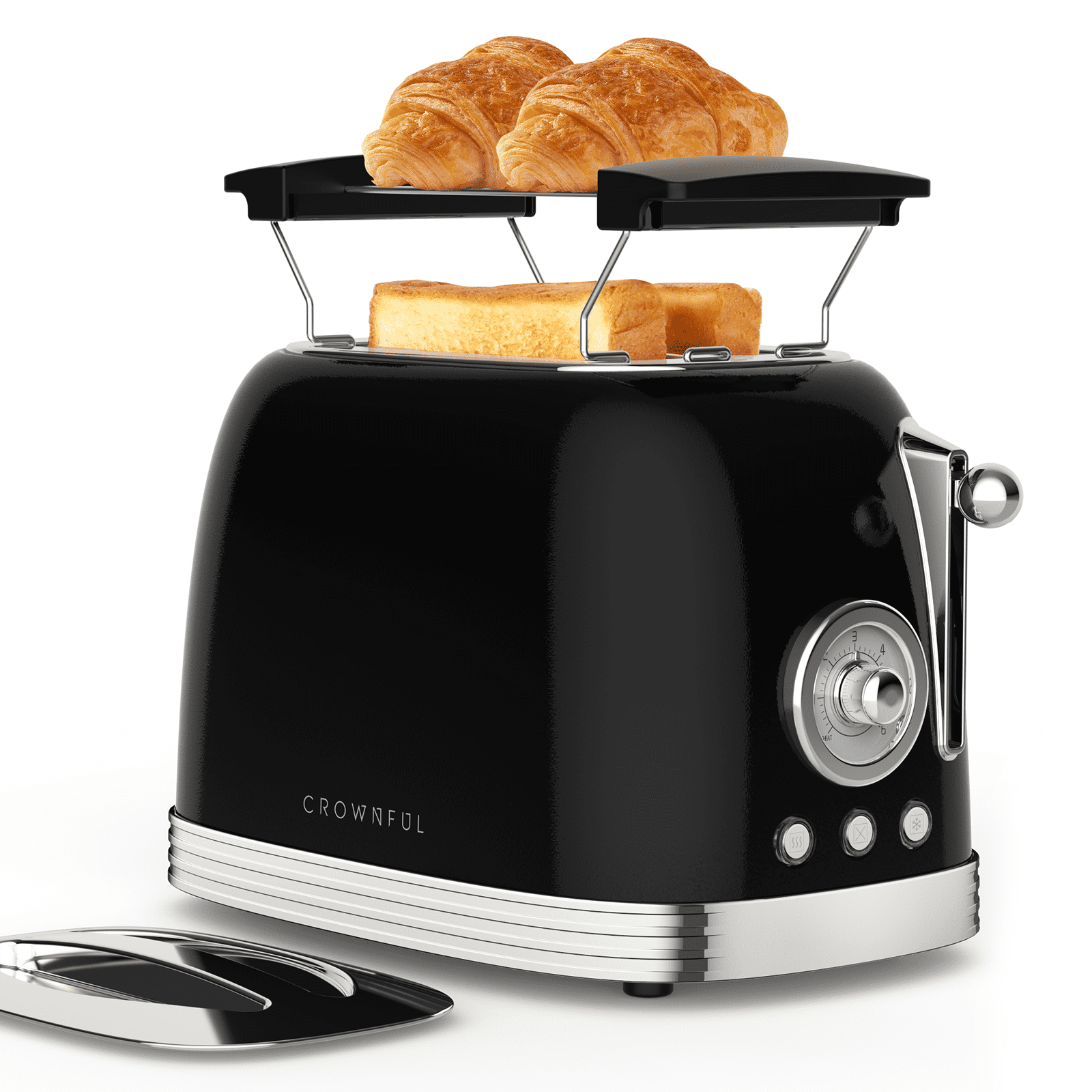 CROWNFUL 2-Slice Toaster with Extra Wide Slots, Retro Stainless Steel ...