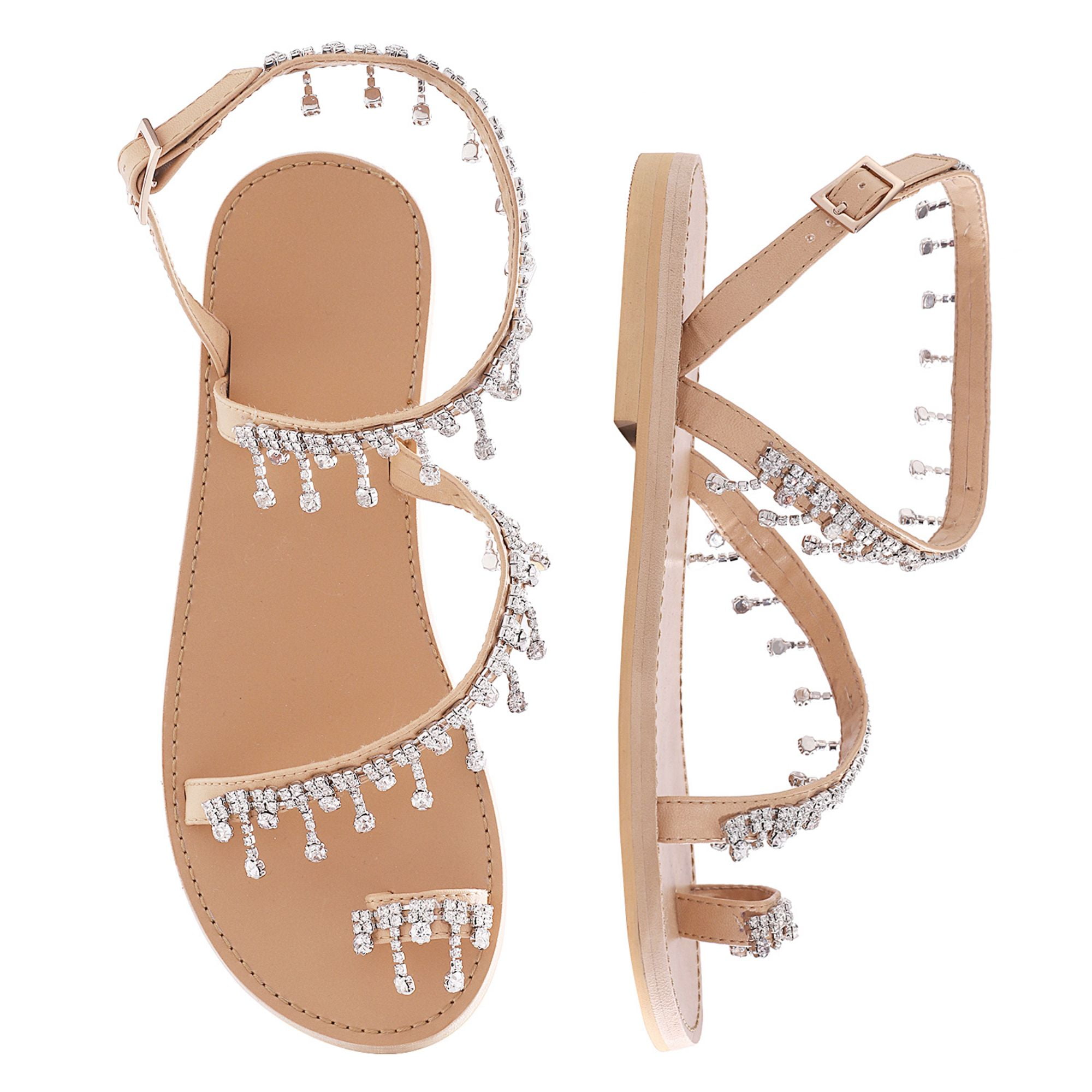 Shoe'N Tale Bling Rhinestone Pearl Flat Woman Bohemia sandals Toe Ring ...