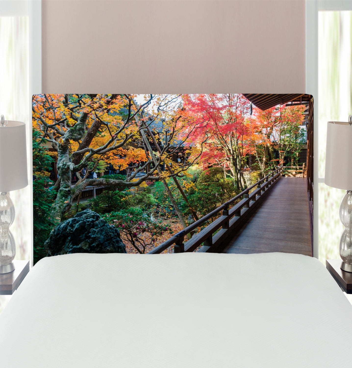 Japanese Headboard, Forest Landscape from a Wooden Balcony in the Fall ...