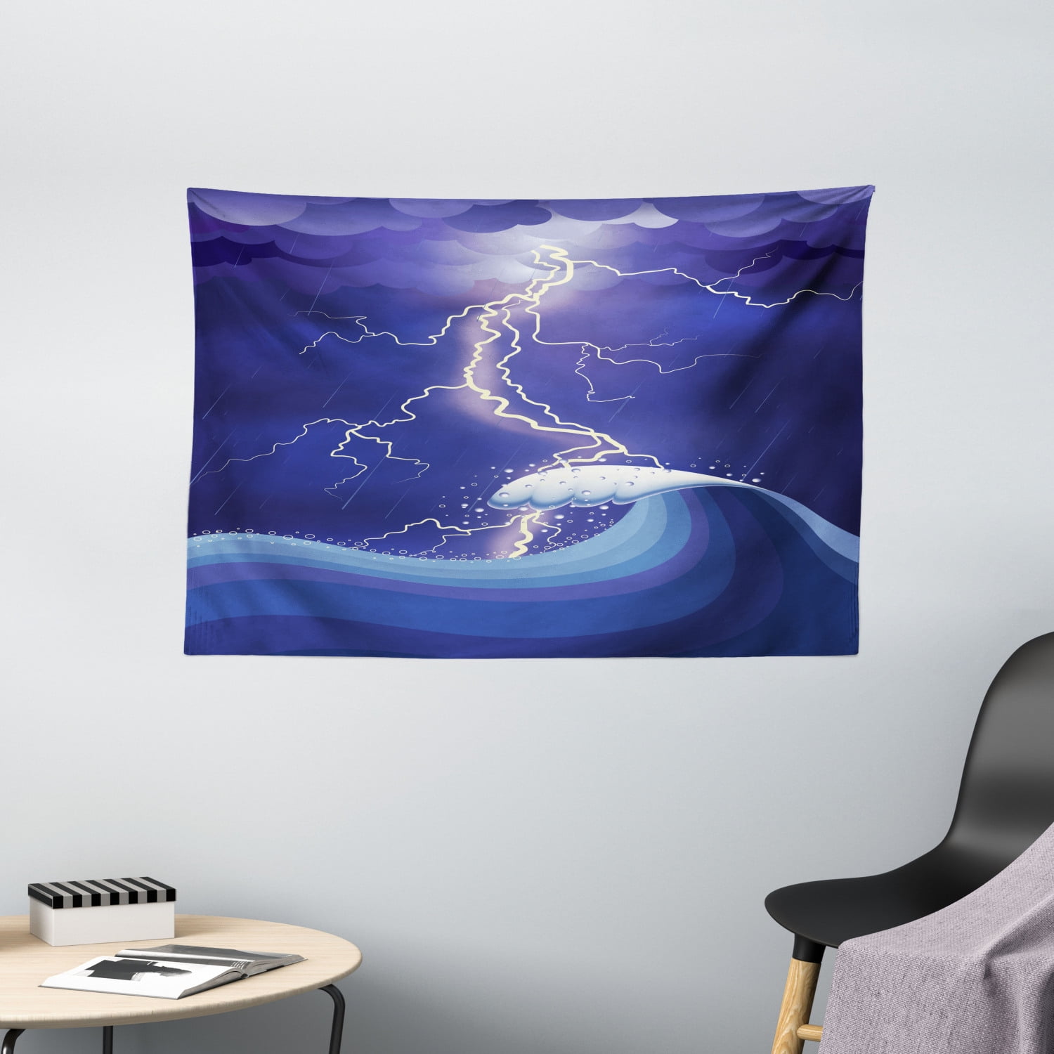 Purple Tapestry, Heavy Storm in the Ocean Dark Thunder Scenery Cartoon ...