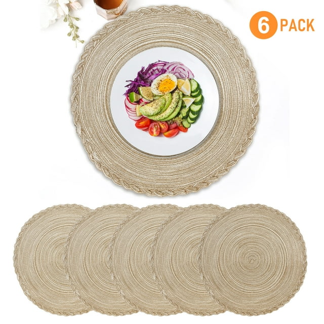 ONEFIND Round Placemats Set of 6, Beige Woven Table Mats, 15 inch Heat ...